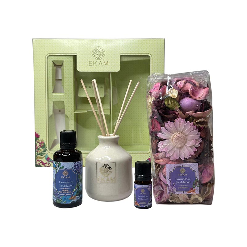 EKAM Lavender & Sandalwood Reed Diffuser & Potpourri Gift Set — Mango