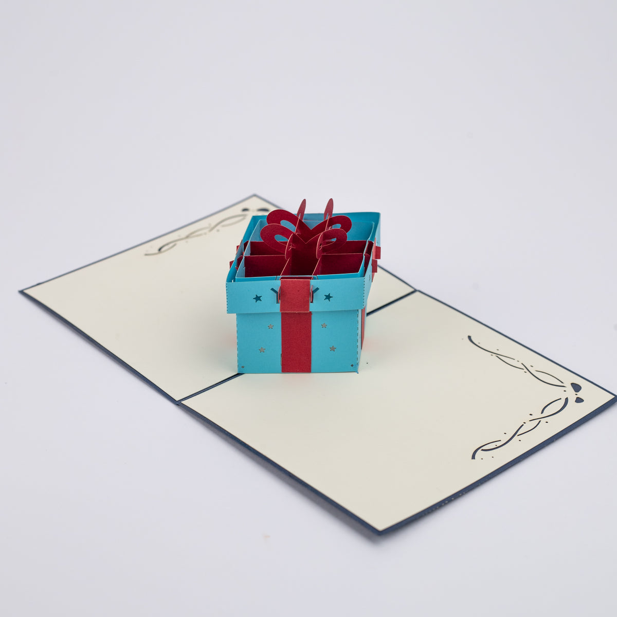 Beautiful 3D Popup Handcrafted Greeting Card - Blue Giftbox — Mango