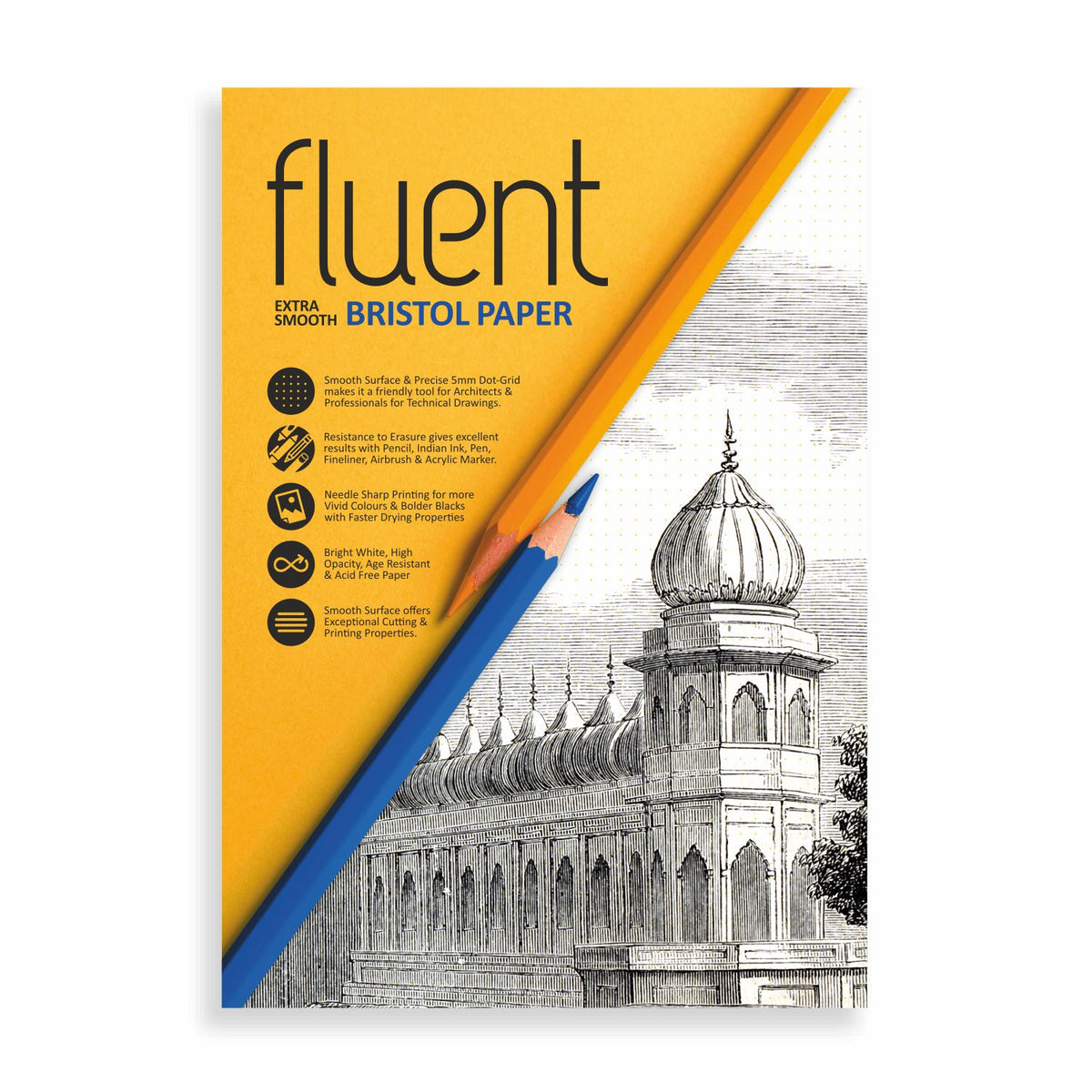 Anupam - Fluent Extra Smooth Bristol Paper Book A4/200GSM 20 Sheets — Mango