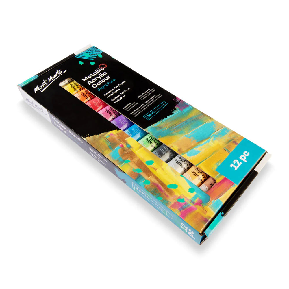 Mont Marte - Metallic Acrylic Colour Paint Set Signature 12pc x 36ml ...