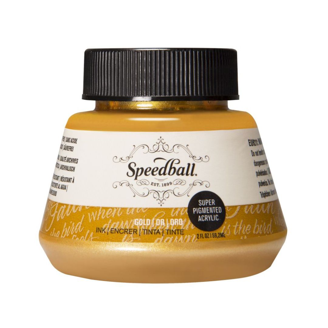Speedball Super Pigmented Acrylic Drawing Ink – Gold | 2 Oz (59.2 ml ...