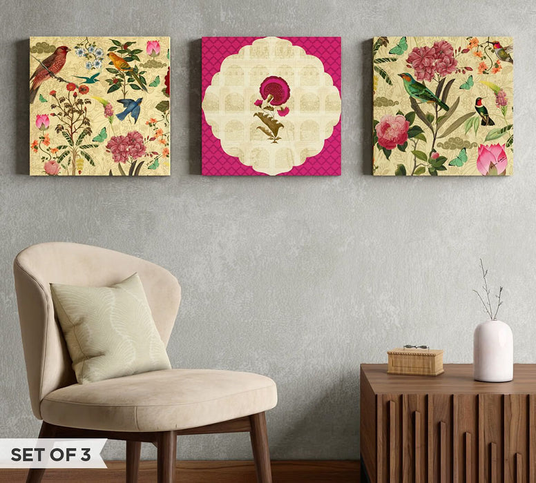 India Circus – Poppy Bird Land Canvas Wall Art Set of 3 — Mango