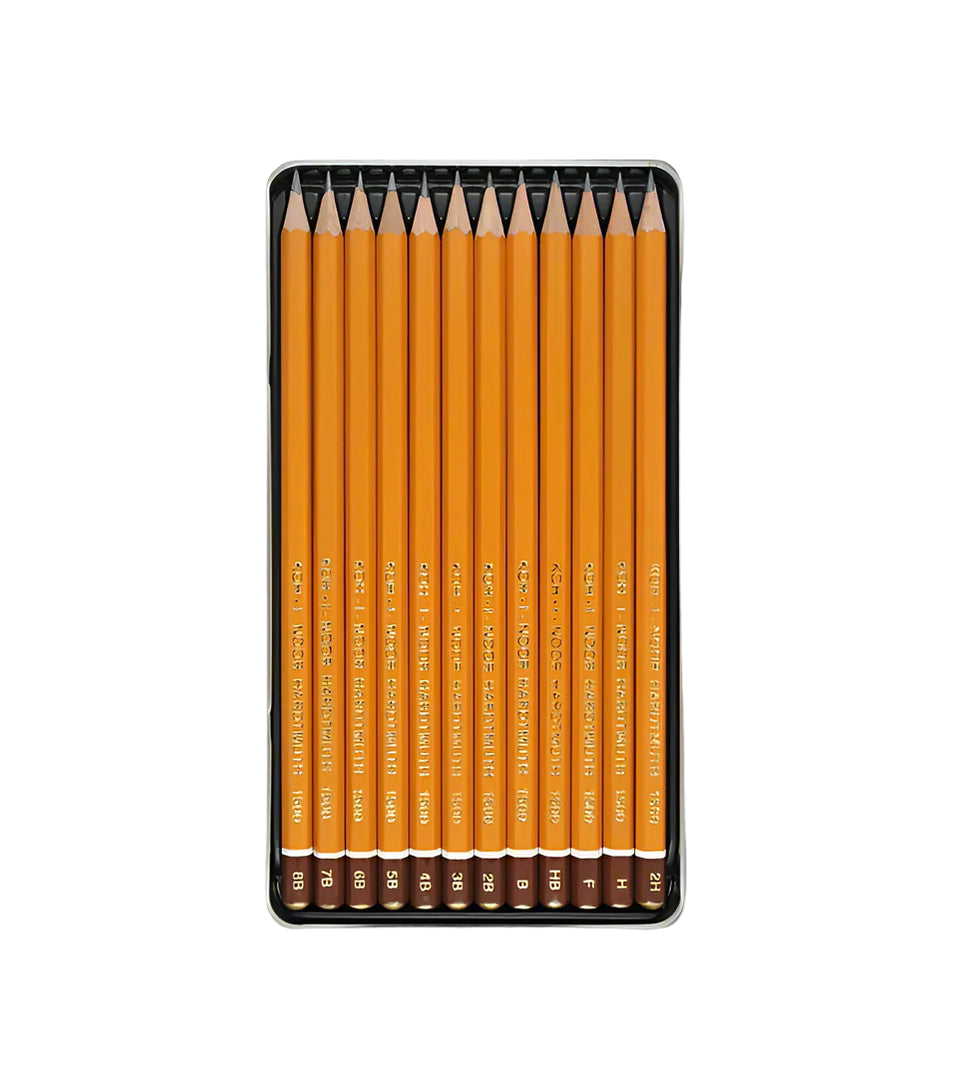 KOH-I-NOOR YELLOW PROFESSIONAL GRAPHITE PENCIL ART SET OF 12 - 8B-2H ...